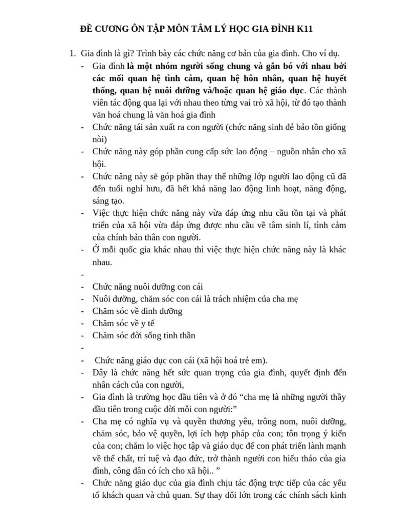 De Cương Ôn Thi TLHGĐ K11.TLH - 2024.mai | PDF