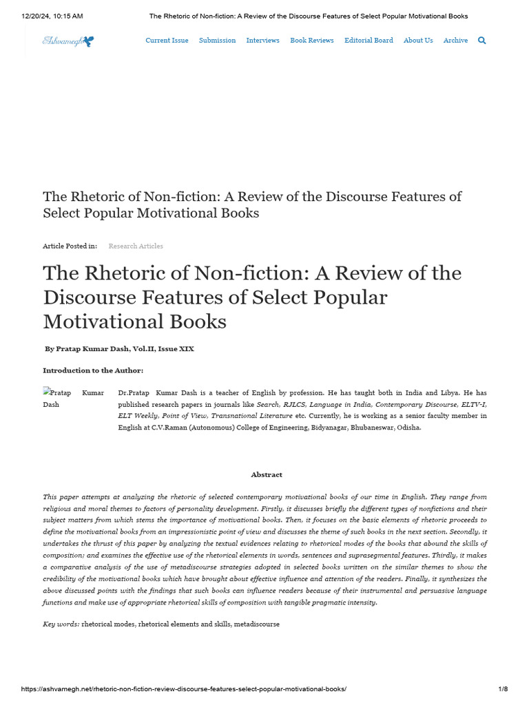 The Rhetoric of Non-Fiction - A Review of The Discourse Features of ...