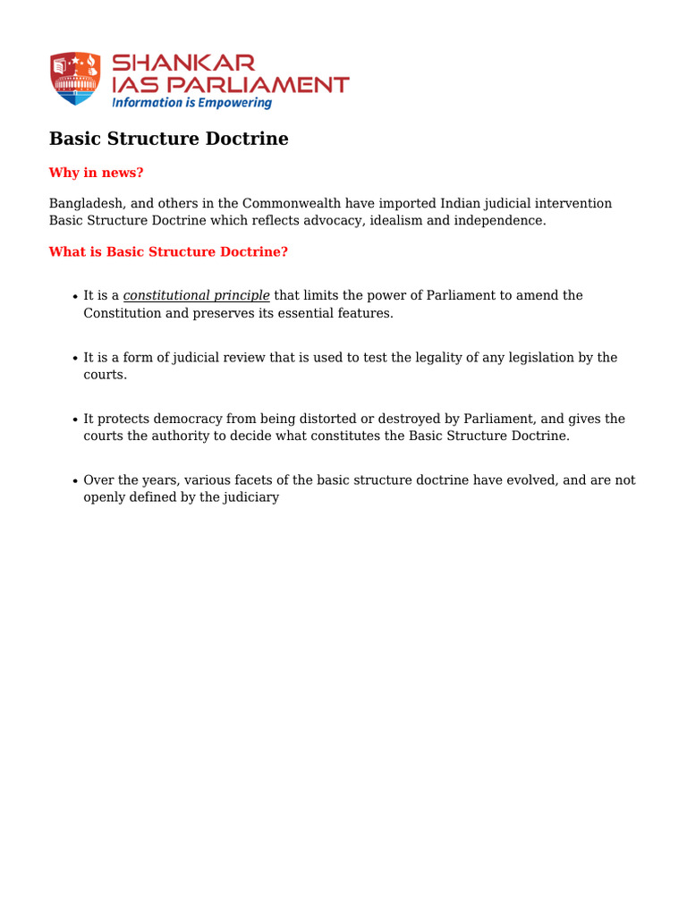Basic Structure Doctrine 1 | PDF | Civil Law (Common Law) | Judiciaries Basic Structure Doctrine 1 | PDF | Civil Law (Common Law) | Judiciaries