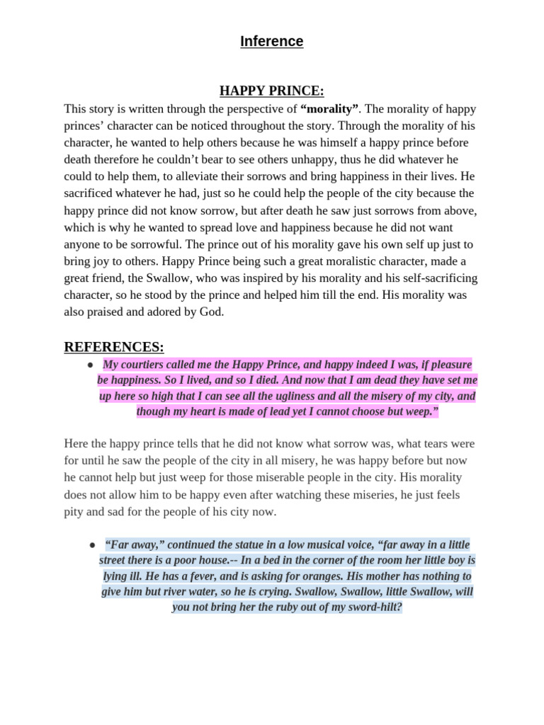 Happy Prince Quiz Pdf