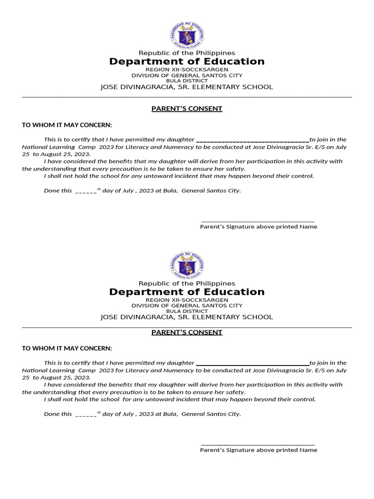 NLC-PARENTS-CONSENT | PDF | Procedural Knowledge | Cognition