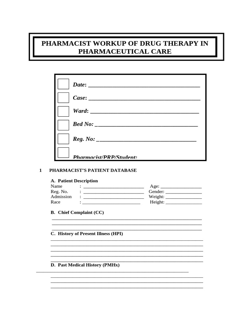 PWDT Form - Clinical Pharmacy Clerkship | PDF | Pharmacy | Prescription ...