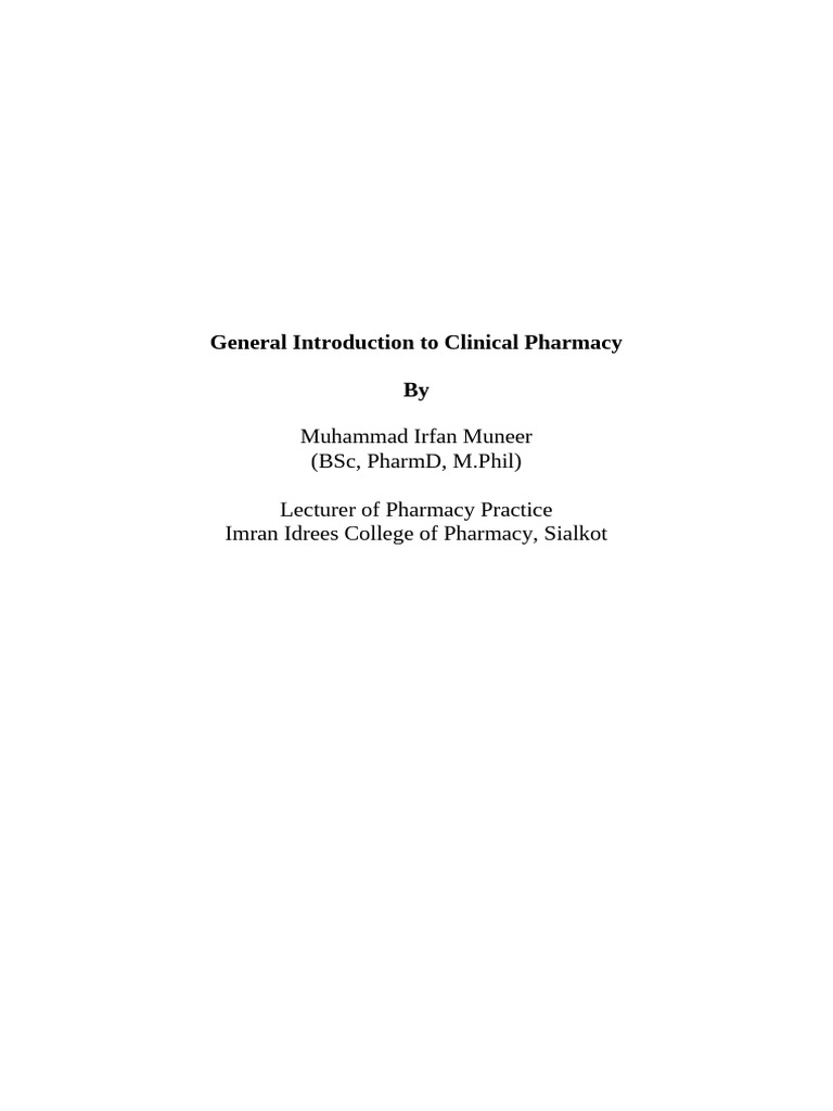 Introduction to Clinical Pharmacy | PDF | Pharmacy | Kidney