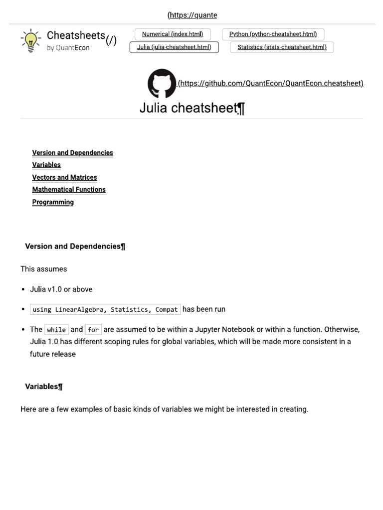 Julia cheatsheet | PDF