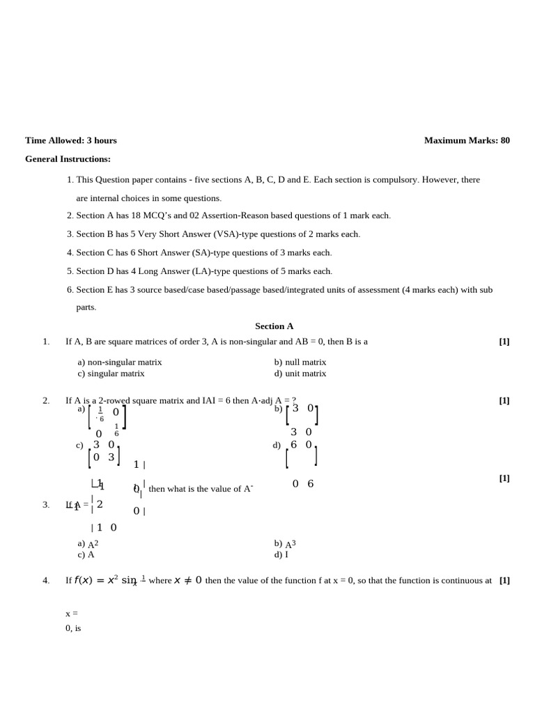 Xii Math Preboard 1 | PDF | Linear Programming | Matrix (Mathematics)
