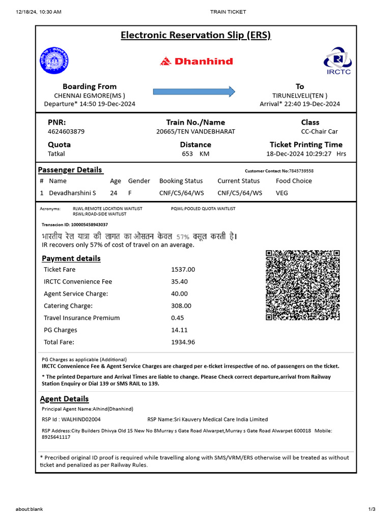 Devadharshini S Onward Ticket | PDF | Service Industries | Public Transport