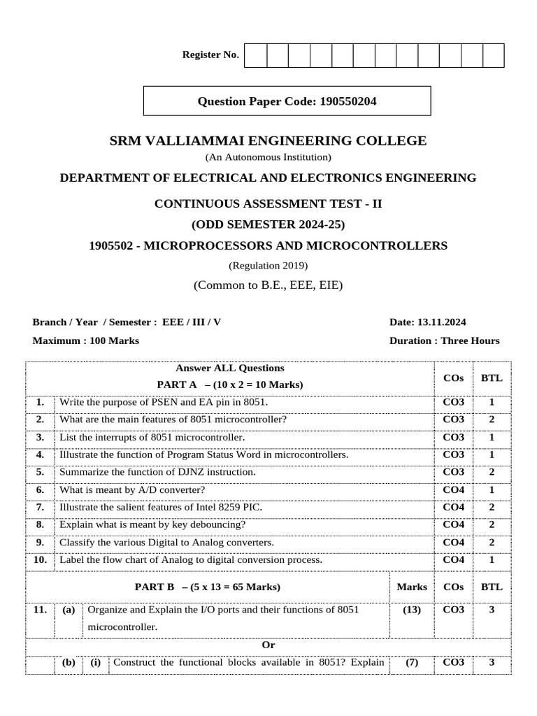 MPMC-CAT2- SET 2 | PDF | Microcontroller | Classes Of Computers