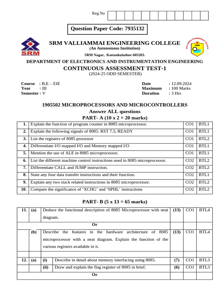 MPMC - Cat-1 - Set 2 With Co, BTL 12.9.24 | PDF | Central Processing Unit | Computer Engineering