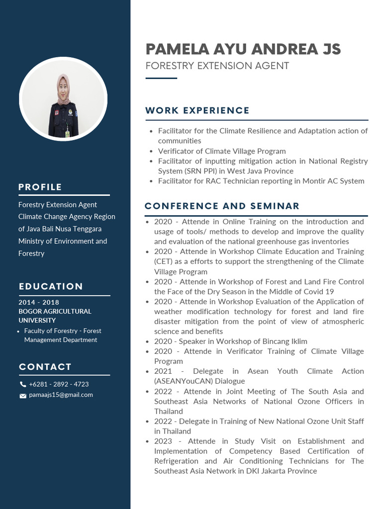 CV An Pamela Ayu AJS 2023 | PDF | Climate Change Mitigation | Forestry
