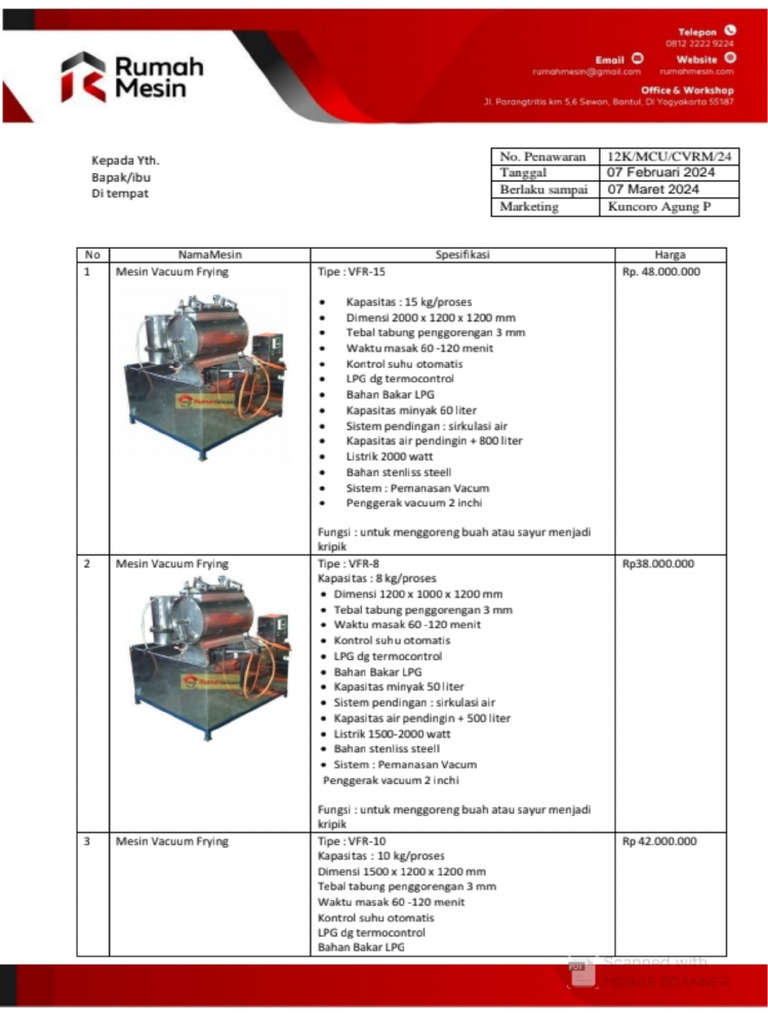 No 12K SP Mesin Vacum Frying PDF | PDF