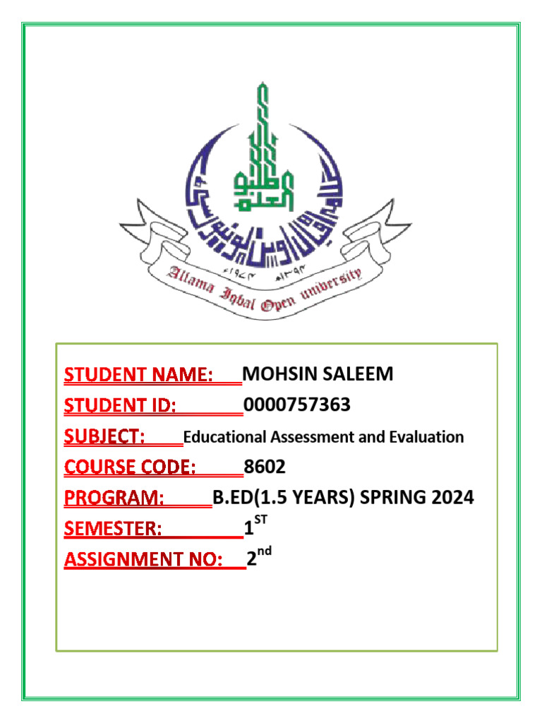 8602 2nd mohsin | PDF | Validity (Statistics) | Educational Assessment