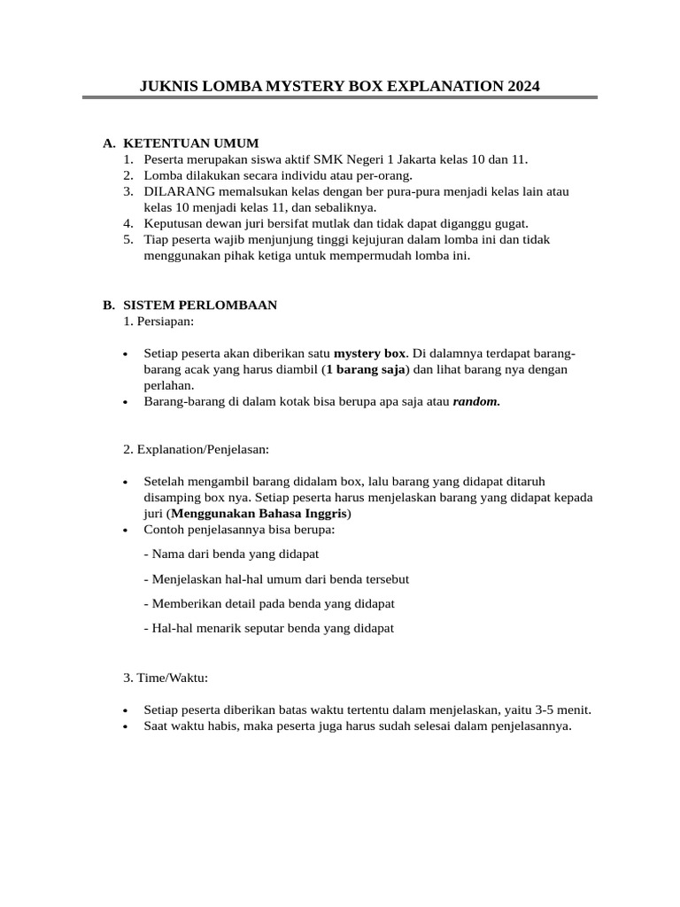 Juknis Perlombaan Mystery Box Explanation 2024 | PDF