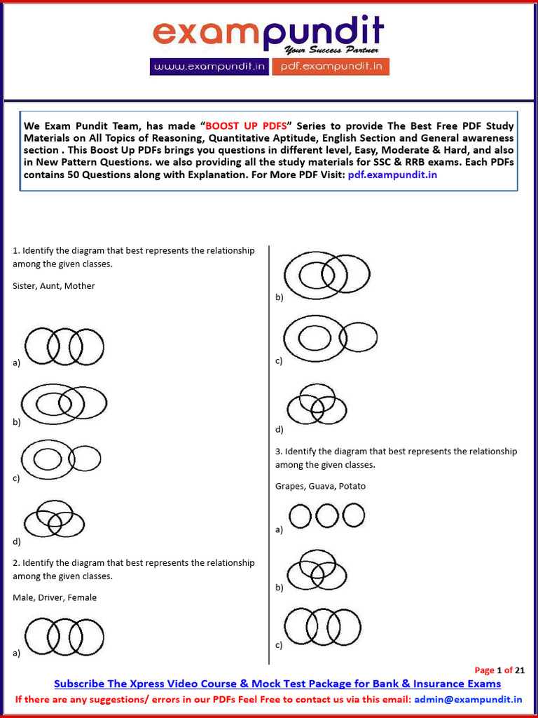 Venn Diagram Practice for SSC Exams | PDF