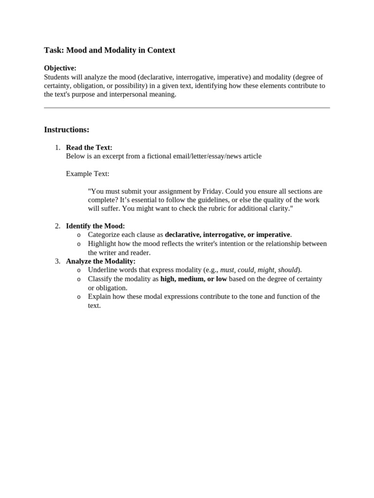 Task For Mood and Modality Analysis | PDF