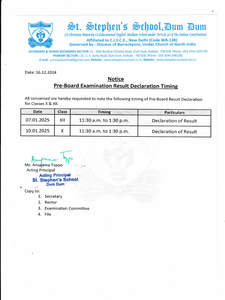 Pre-Board Examination Result Declaration Timing | PDF