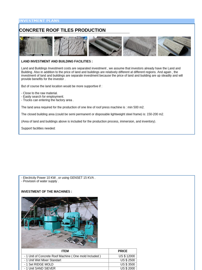 example of INVESTMENT PLANS | PDF | Cost Of Goods Sold | Concrete