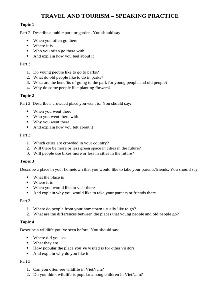 Travel and tourism - speaking practice | PDF
