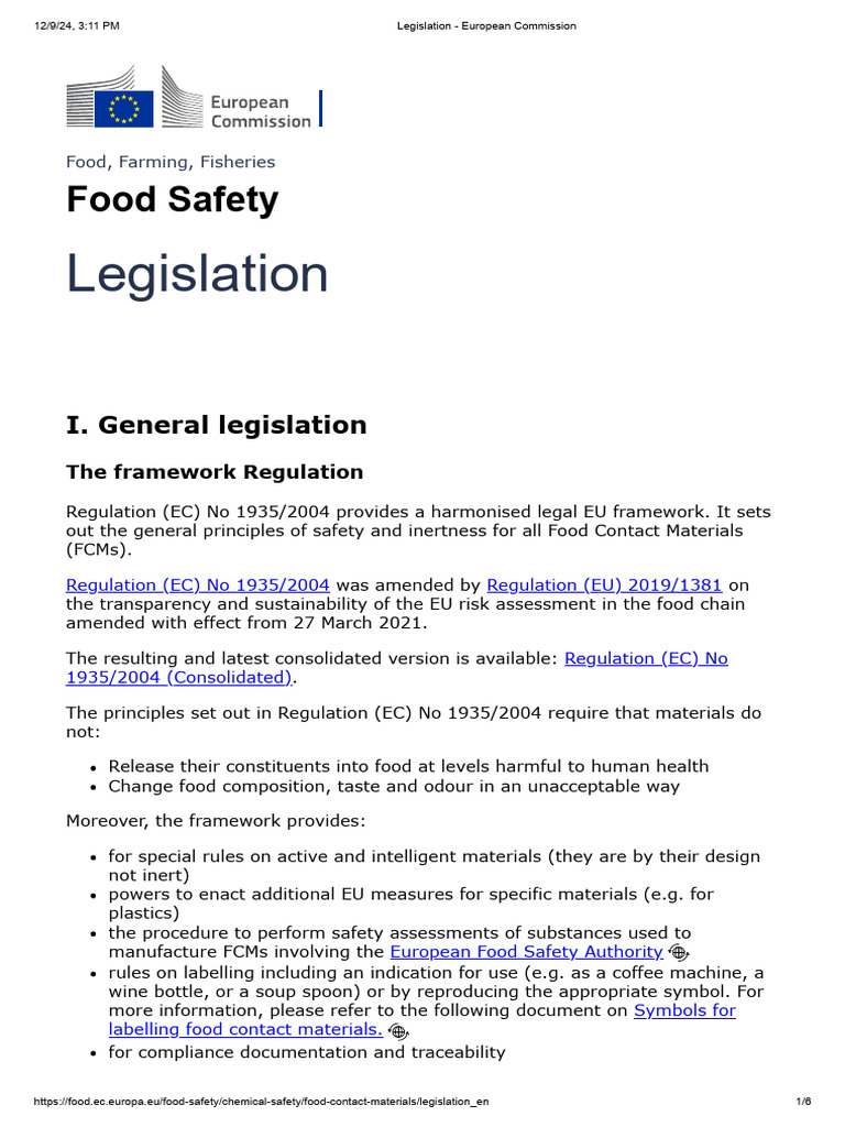 EU Regulation on Plastic Food Contact Materials | PDF | Plastic ...