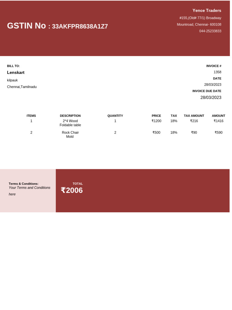 Kilpauk Table Bill | PDF