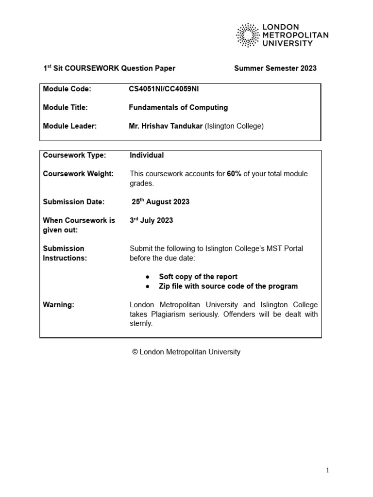 CS4051NICC4059NIFundamentalsofComputingSummer231stSitCW1QPSummer_82822(5) | PDF | Computer ...
