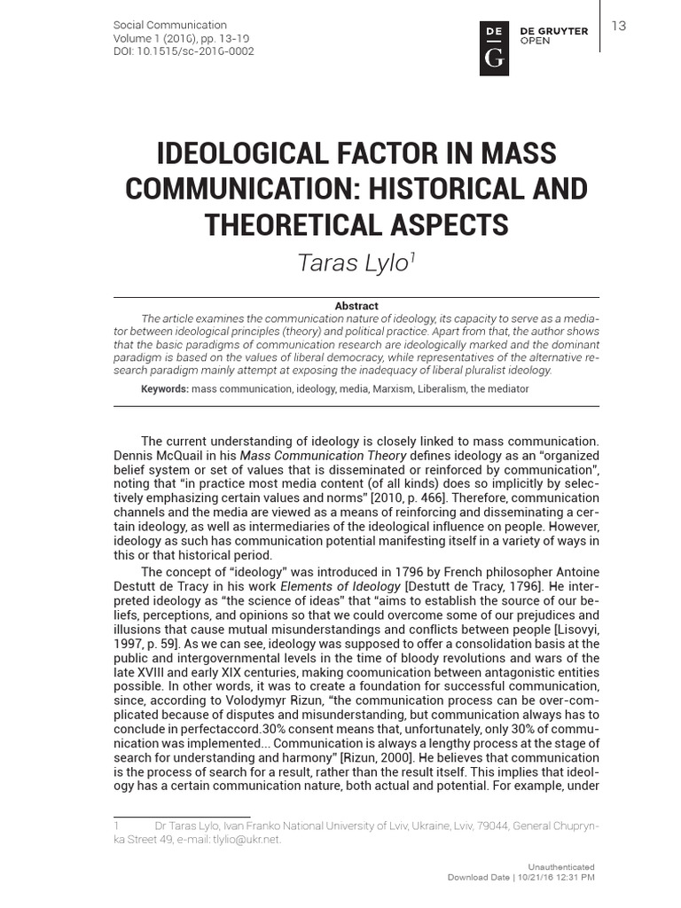 (Social Communication) Ideological Factor in Mass Communication ...