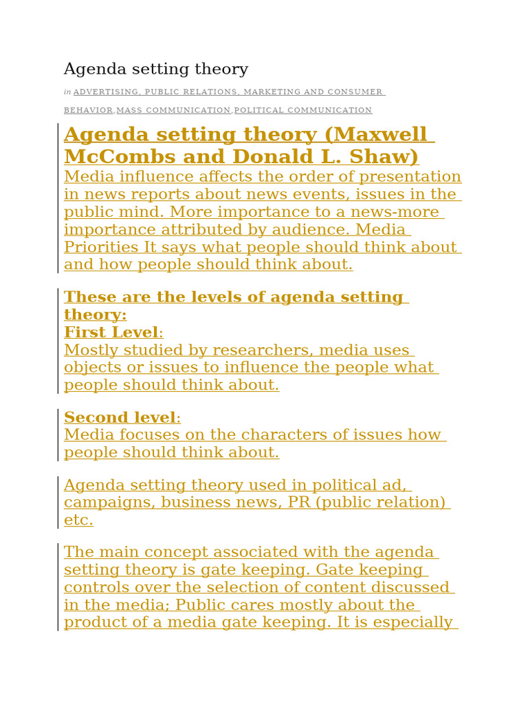 Agenda Setting Theory | PDF | News | Human Communication