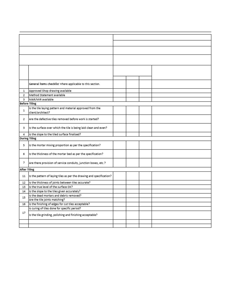 Checklist For Pebble Studded Concrete Tiling | PDF | Tile | Concrete