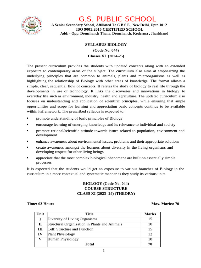 CBSE-class-11 Biology-Syllabus-2024-25 | PDF | Cellular Respiration | Leaf
