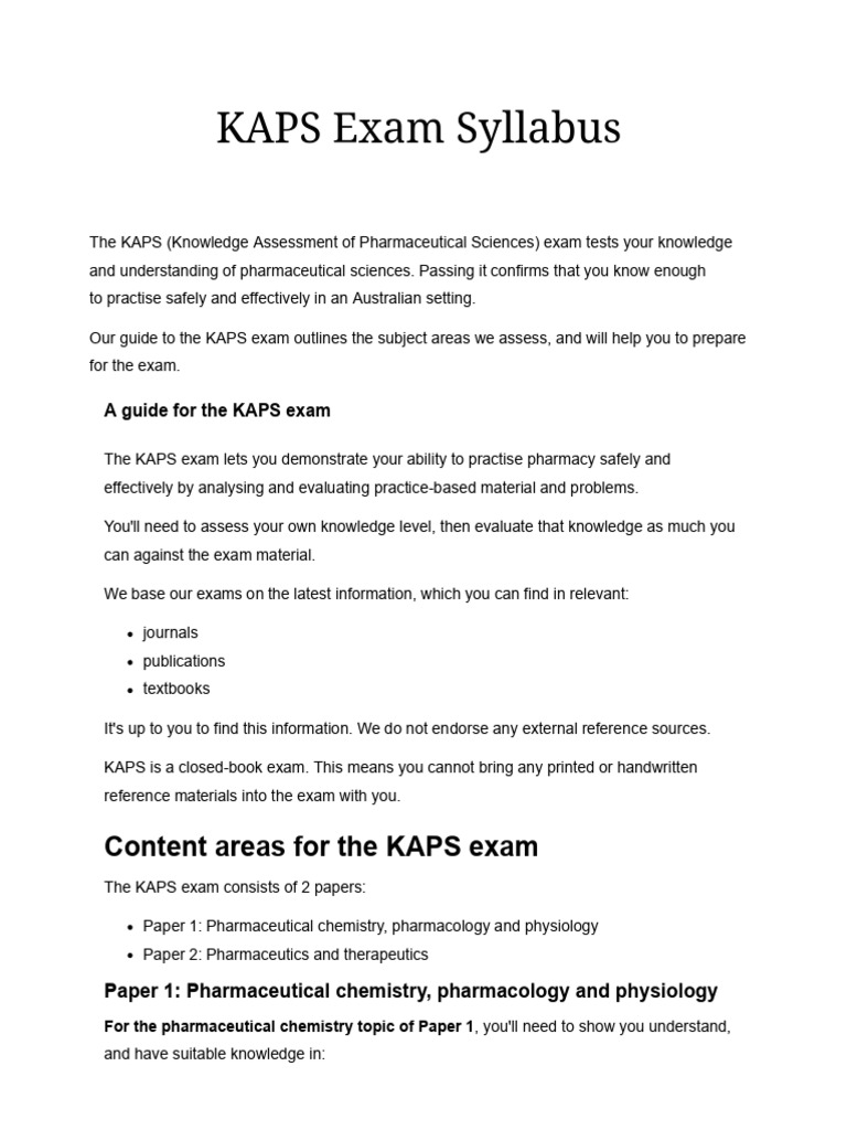KAPS Exam Syllabus | PDF | Pharmacology | Chemistry