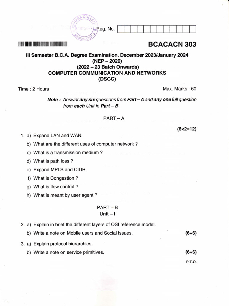 NEP BCA III Sem Comp - Communication & Networks | PDF | Computer Network | Computer Architecture