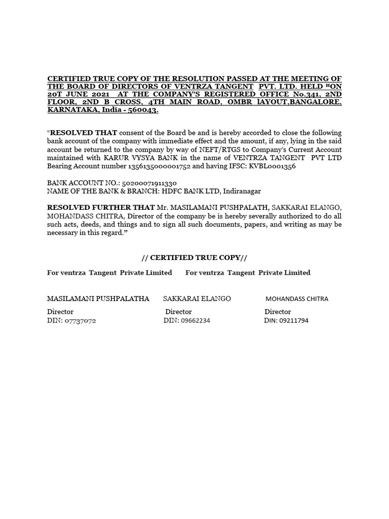 Board Resolution: Bank Account Closure | PDF