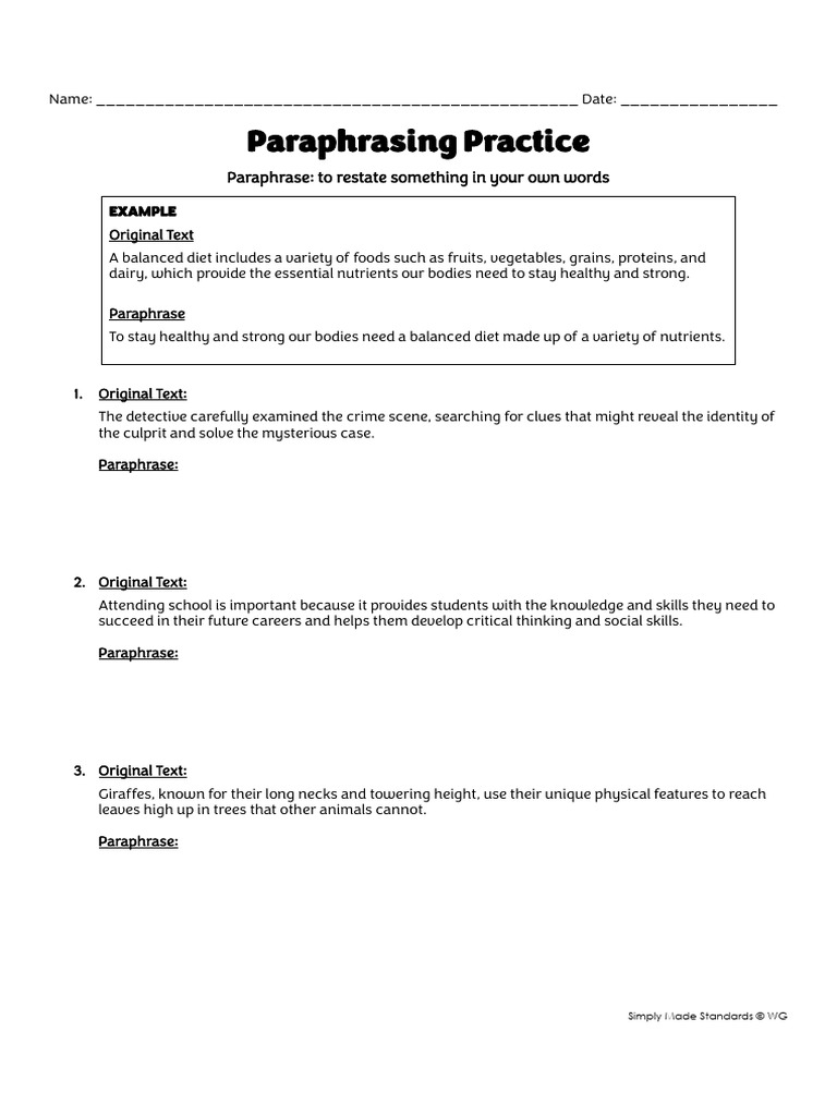 Paraphrasing+worksheet.. | PDF