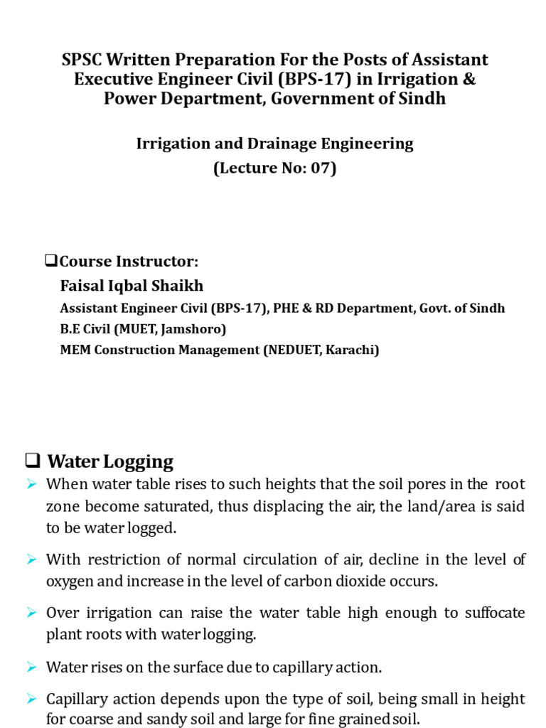 Lecture No 07 - Water Logging, Salinity and Land Reclamation | PDF ...
