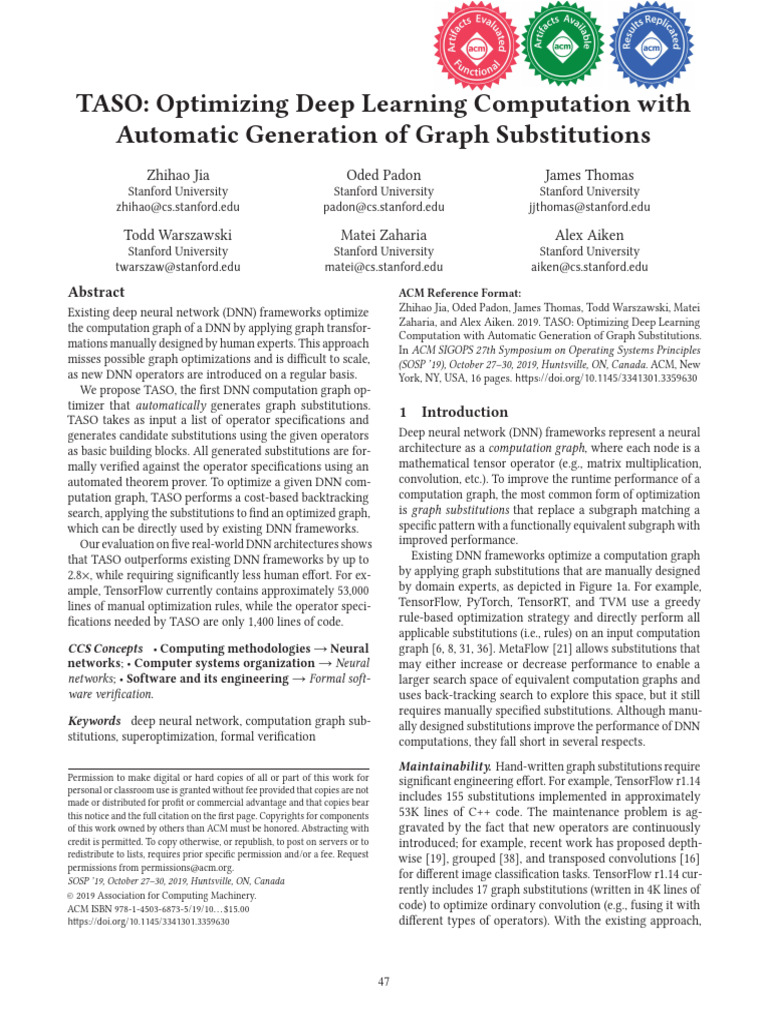 TASO - Optimizing Deep Learning Computation With Automatic Generation ...