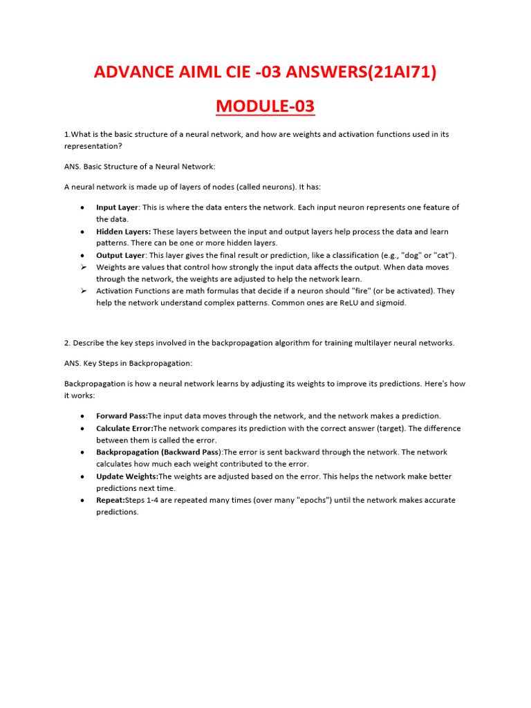 Advance Aiml Cie3 Ans Pdf Cluster Analysis Artificial Neural Network 
