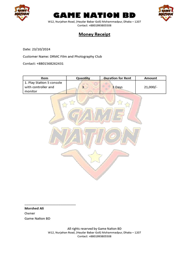 Gaming Receipt | PDF