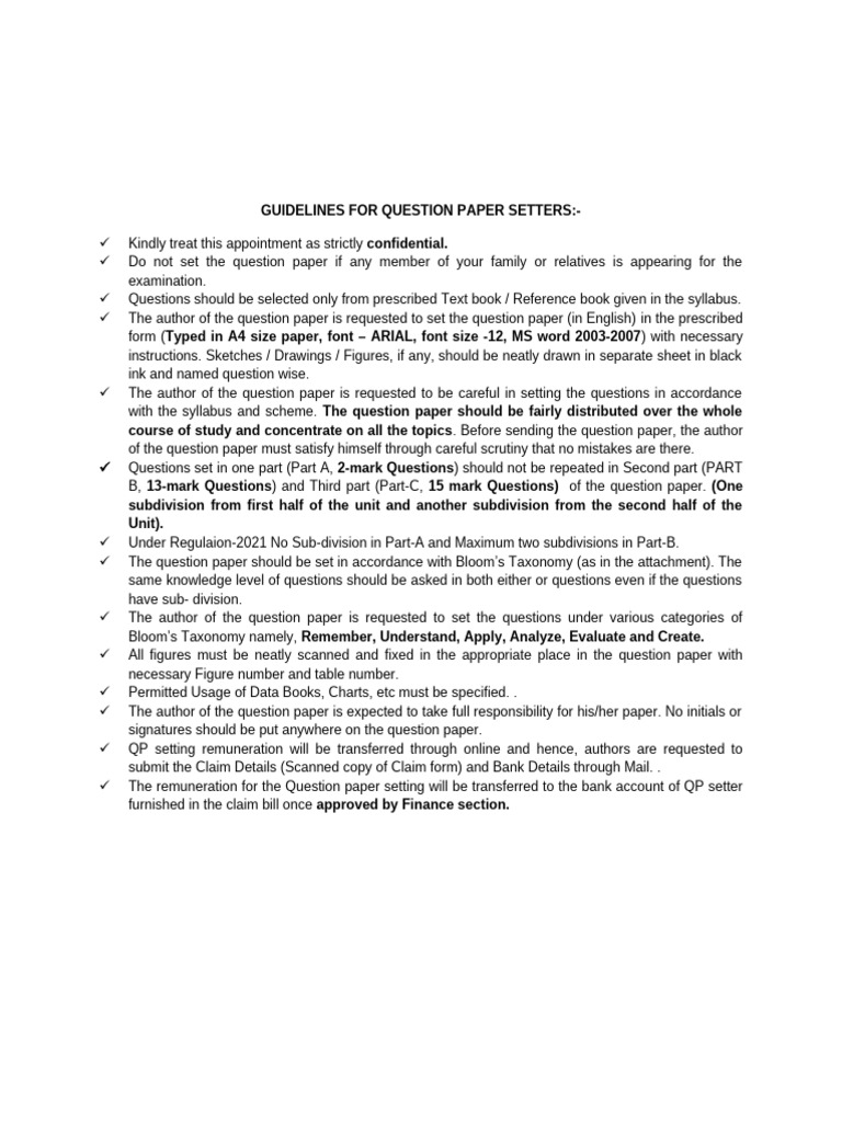 Guidelines - QP SETTING | PDF