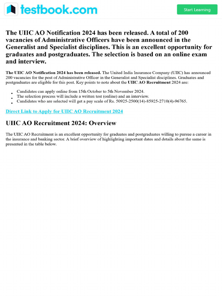 UIIC AO RecruitmentExam Info | PDF