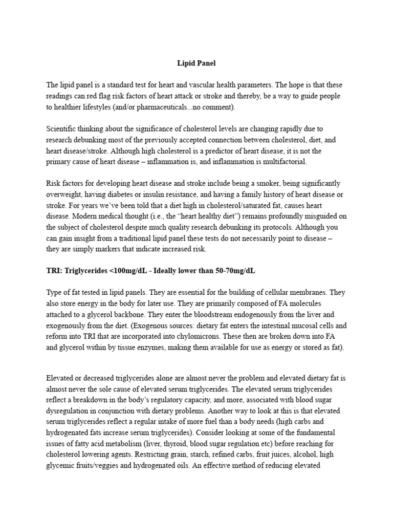 LIPID Panel | PDF | Cholesterol | High Density Lipoprotein