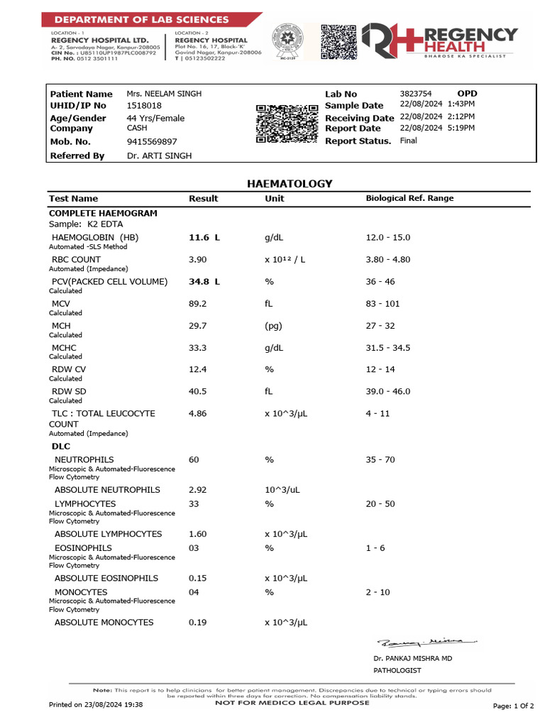 LabResult (2) | PDF | Cell Biology | Medical Specialties