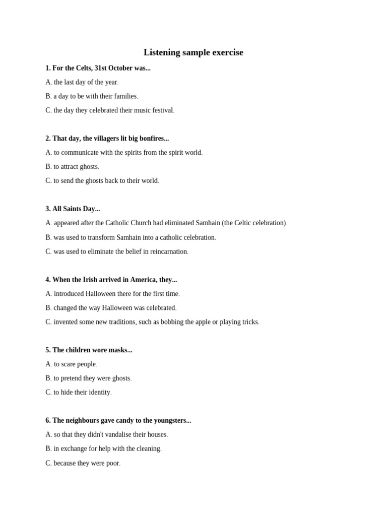 Listening Sample Exercise | PDF