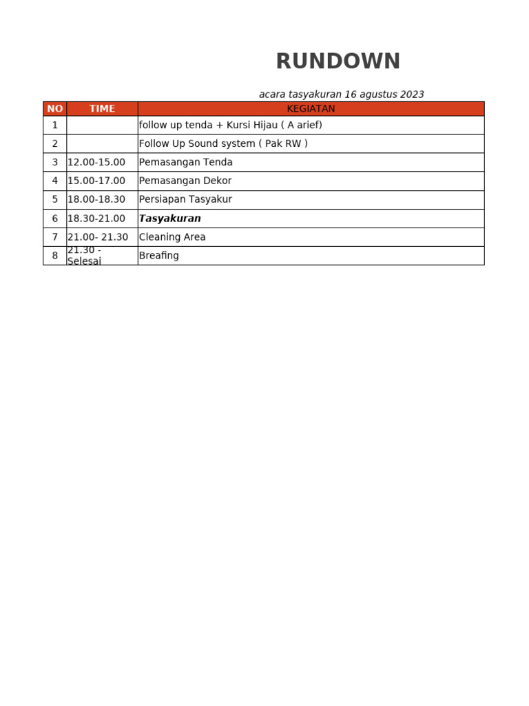 Event Schedule 17 AGUSTUS | PDF