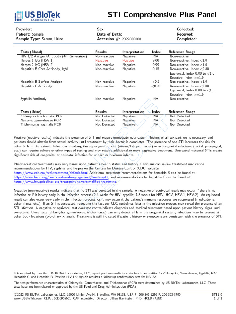 USB_22 STI-ComprehensivePlus-SampleReport | PDF | Sexually Transmitted ...