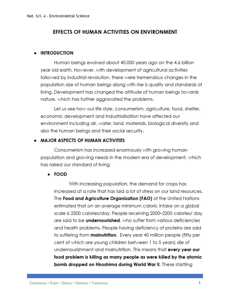 Effects of Human Activities on Environment_Grp5_Narrative-Report | PDF ...