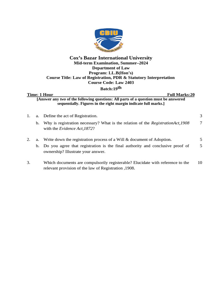 Law of Registration, PDR & Interpretation | PDF