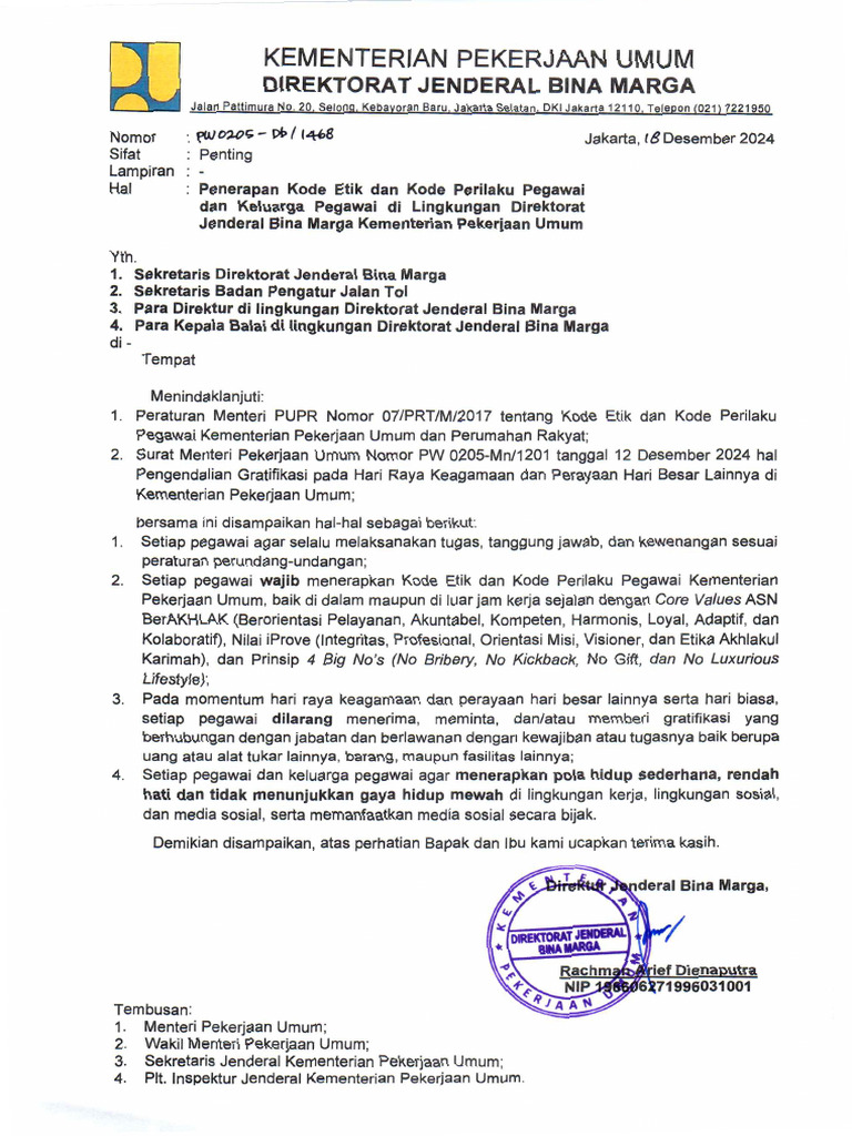 Penerapan Kode Etik Dan Perilaku Pegawai Dan Keluarga Pegawai Di Lingkungan DJBM | PDF