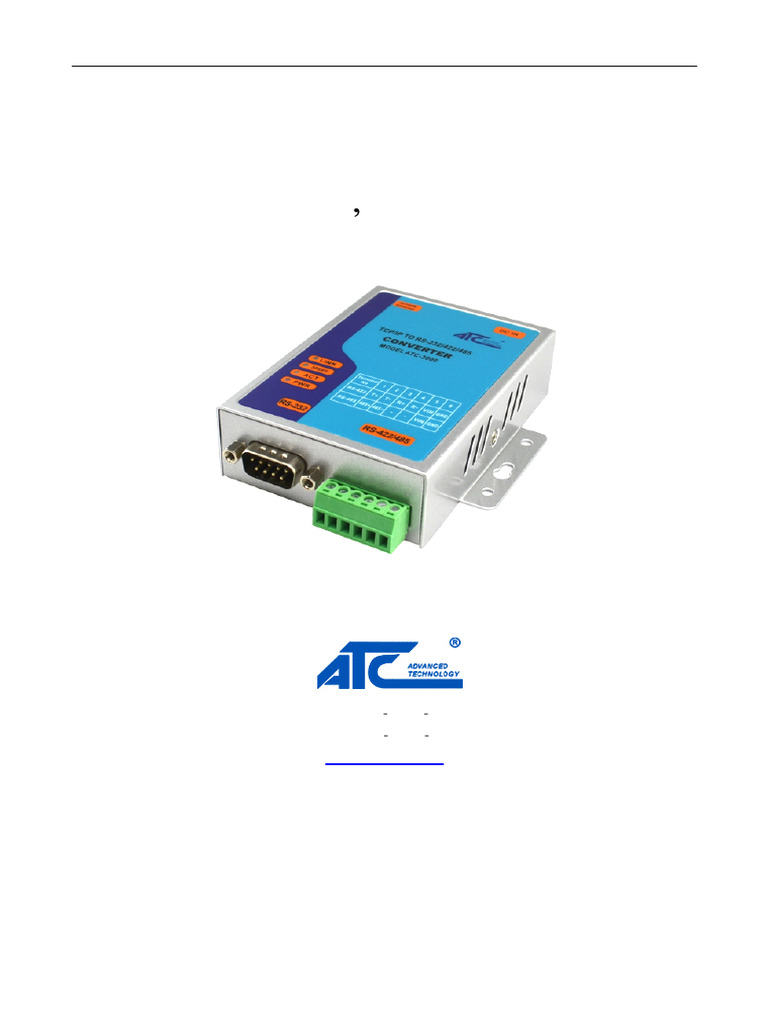 ATC-3000 TCPIP to Serial User Manual | PDF | Port (Computer Networking) | Ip Address