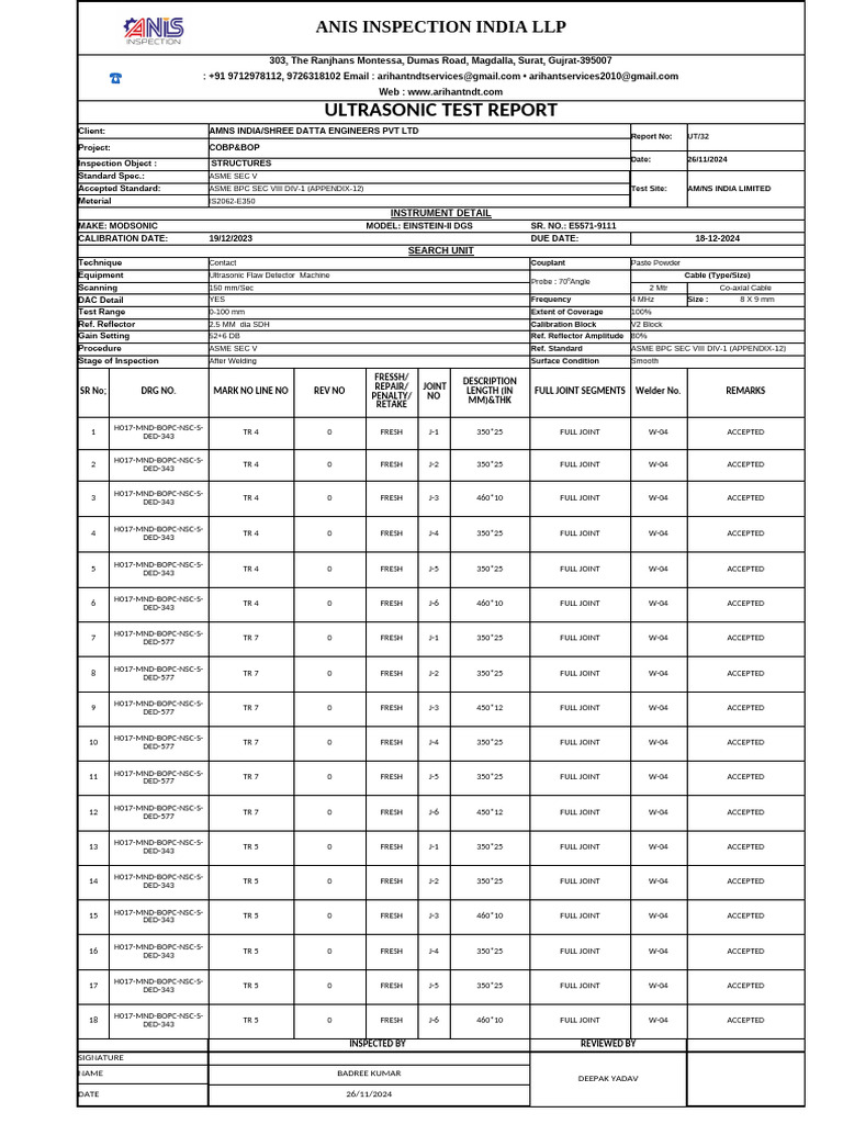 Angle Ut Report | PDF | Ultrasound | Welding