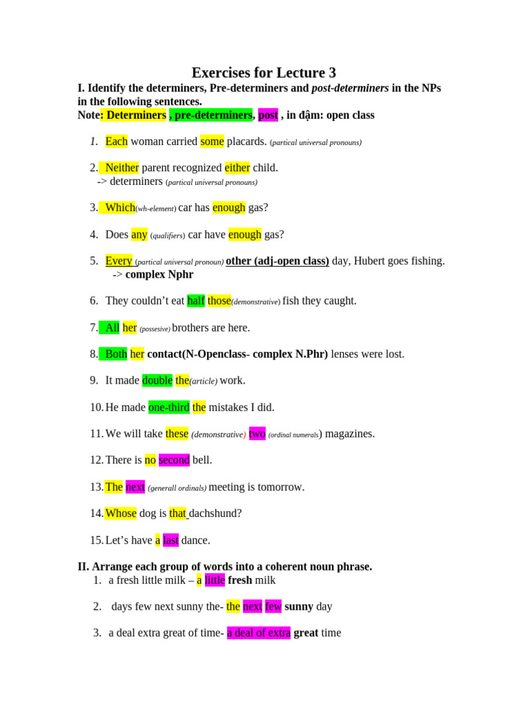 Exercise 3_Noun Phrases SV | PDF | Syntactic Relationships | Syntax