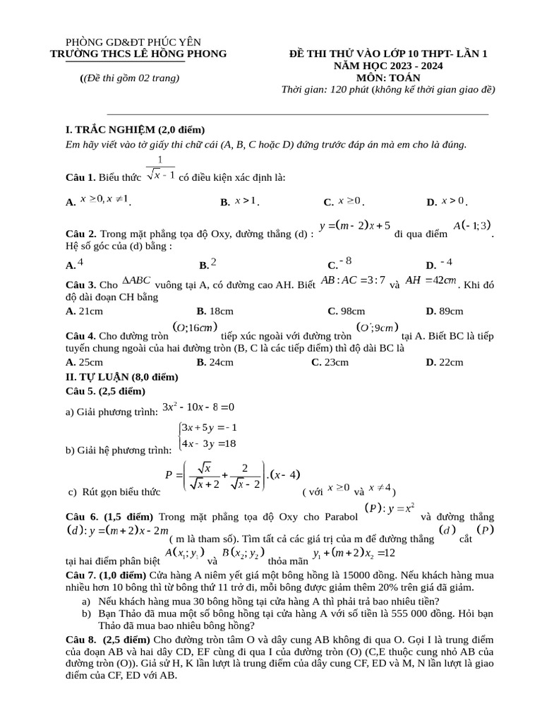 Toán - thi Thử Lần 1 - Lhp | PDF